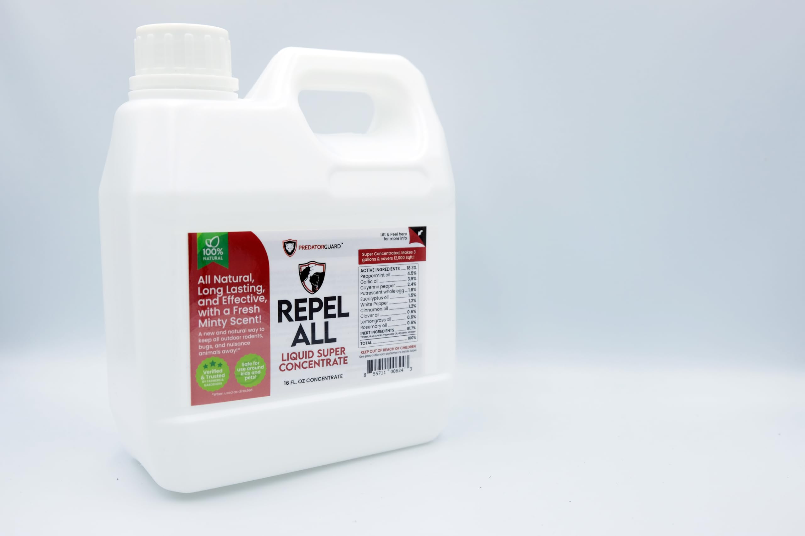 Predator Guard Repel All - Animal Repellent Liquid Super Concentrate for Rats Mice Skunk Raccoon Fox Bear Roach Mosquito Spider & Bug Spray - Treats up to 12,000 Sqft - 16 oz