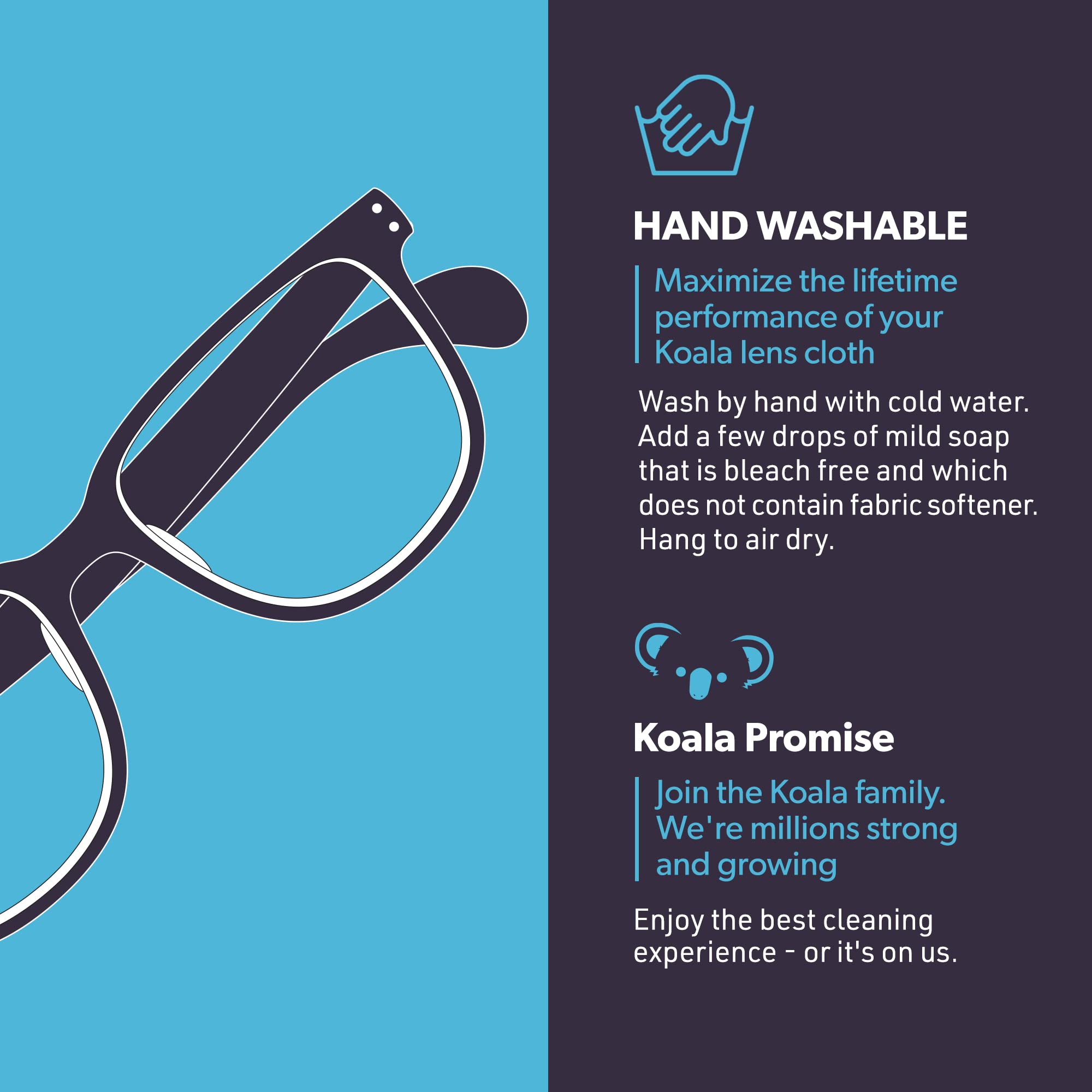 Koala Lens Cleaning Cloth | Japanese Microfiber | Glasses Cleaning Cloths | Eyeglass Lens Cleaner | Eyeglasses, Camera Lens, VR/AR Headset, and Screen Cleaning | Black & Green (Pack of 2)