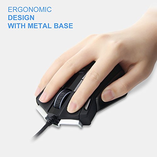 HUO JI Z-7900 Wired Gaming Mouse, 13 Programmable Buttons (8+5 Side Buttons), RGB Backlit, Marco, 10000 DPI Adjustable, Comfortable Grip Ergonomic Optical Gaming Mice with Tunable Weights, Black