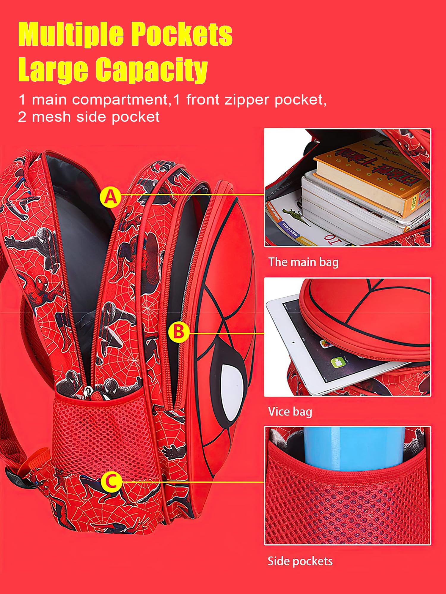 Jim Gin Toddler School Backpack 3D Comic Elementary Student Schoolbag Waterproof Lightweight Kids Bookbags for Boys Girls(Red M)