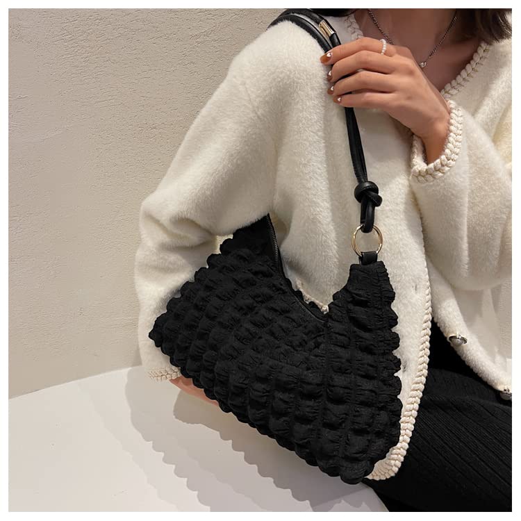 Lightweight Large Tote Bag Armpit Bag 2022 Winter Soft Women's Designer Handbag Gentle Shoulder Bag (Black)