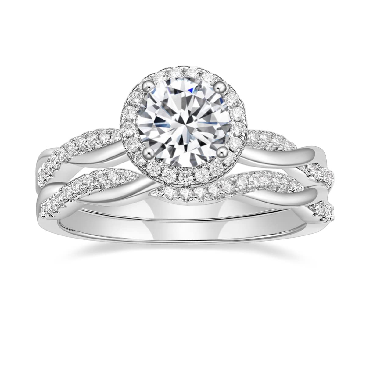 Mameloly 1.2ct Wedding Rings for Women CZ Bridal Ring Sets Round Cut Halo Cubic Zirconia Engagement Rings Twisting Infinity Pave Set Size 7