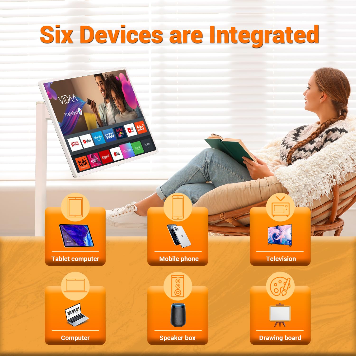 JYXOIHUB 22 Inch 1080p Portable Touch Screen Monitor, RollableTablet TV with Android(Support Google Store), Wireless TV on Wheels Touchscreen Built-in Battery(4-6H), Full Swivel Rotation