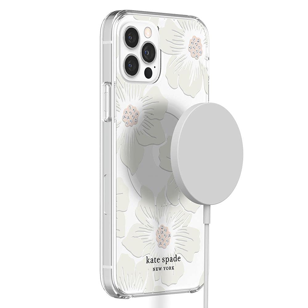 Kate Spade New York Protective Hardshell Case with MagSafe for iPhone 12 & iPhone 12 Pro - Hollyhock Floral Clear/Cream with Stones