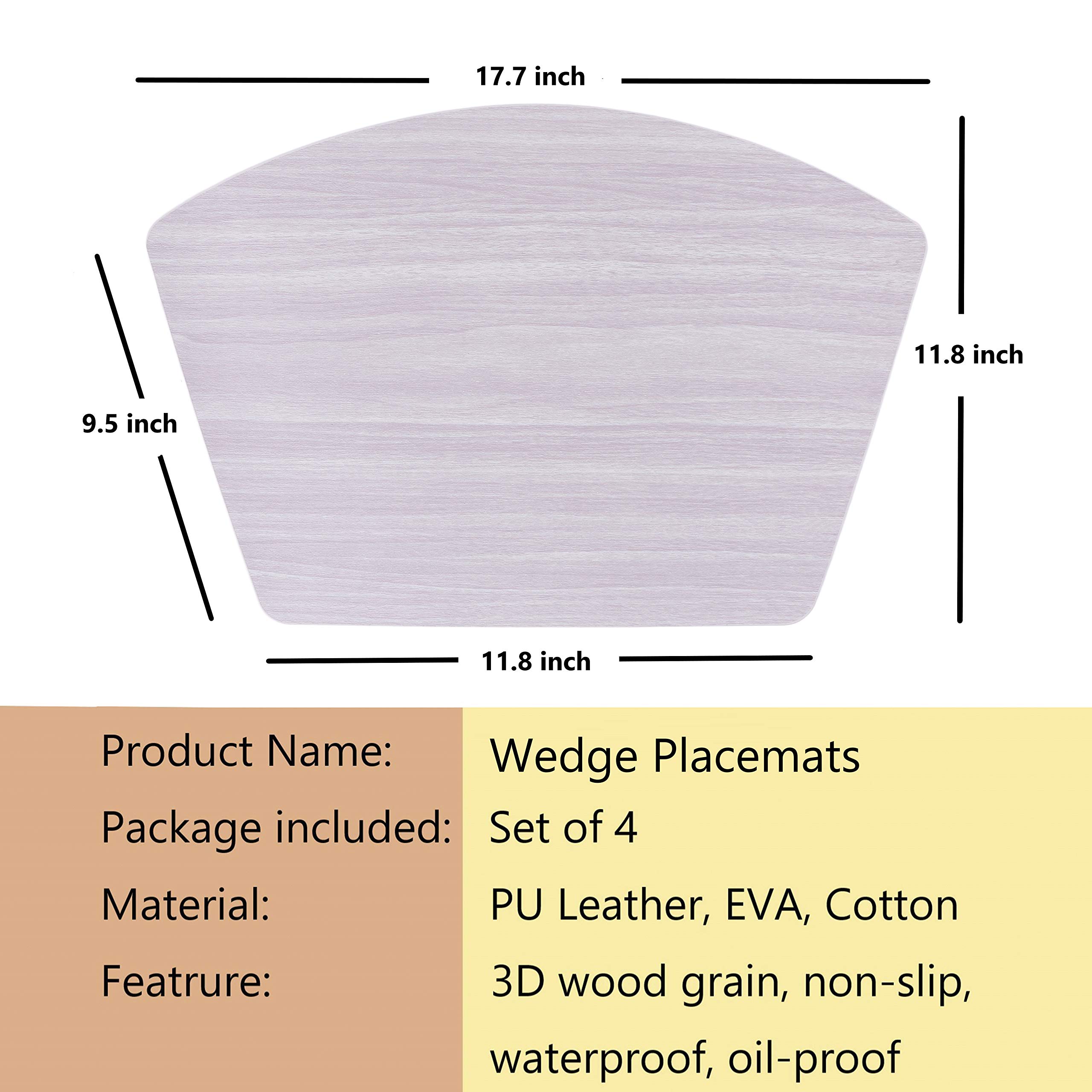 Jovono Round Table Placemats Wedge Table Mats Set of 4 Heat Resistant Wipe Clean for Round Tables Dining Table (4, White Walnut)