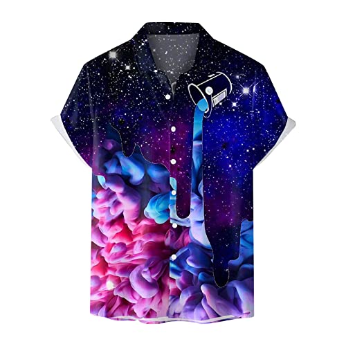 Men Summer Fashion Top Shirt Seaside Leisure Beach Printed Shirt Elegant Button Top Blouse Casual Top