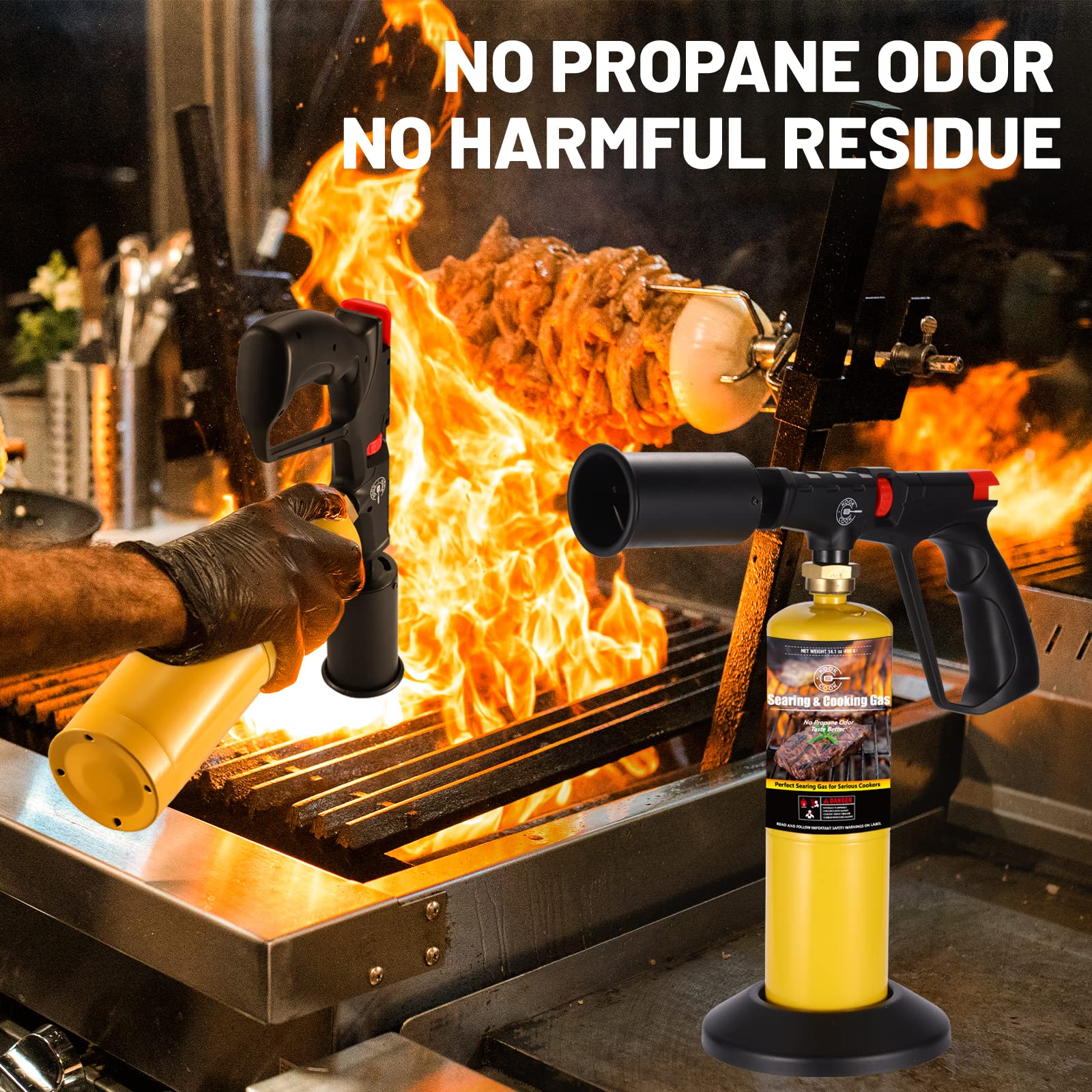 KookCook Cooking Grill Torch Kit with 2x14.1oz Fuel Gas Cylinder Sous Vide Blowtorch MAPP MAP Pro Propane Torch Food Kitchen Grilling Gun Culinary BBQ Tool for Searing Outdoor Camping Charcoal Starter