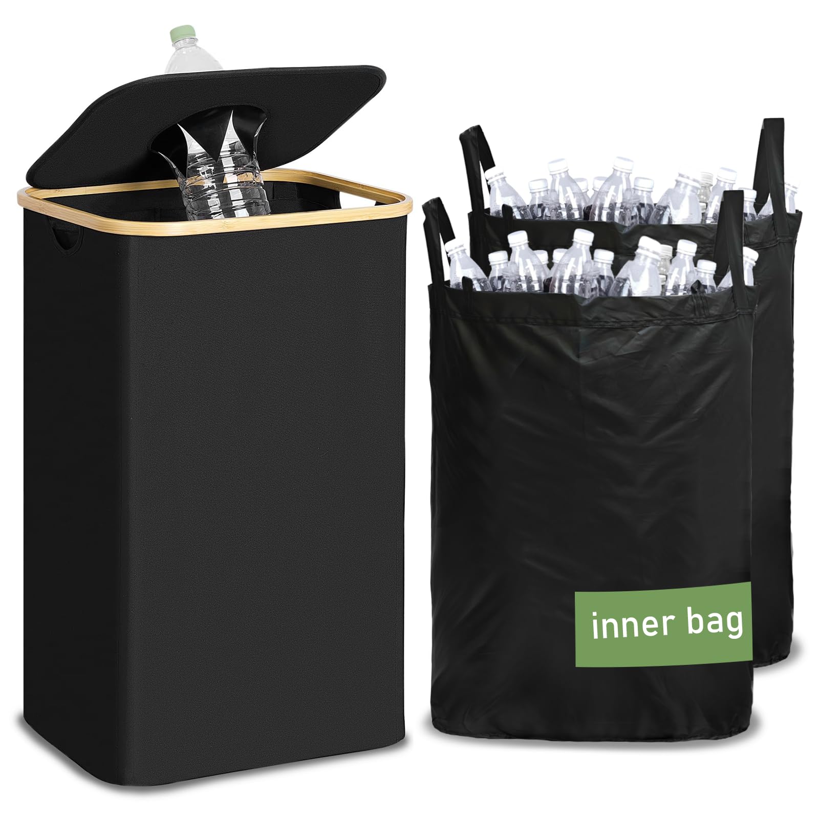 Wyxexx Recycling Bin for Kitchen 26 Gallon,100L Recycle Bins for Kitchen Indoor with 2 Removeable and Reusable Inner Bag, Large Recycling Bin with Lid for Bottle Cans Plastice Stickers Glass