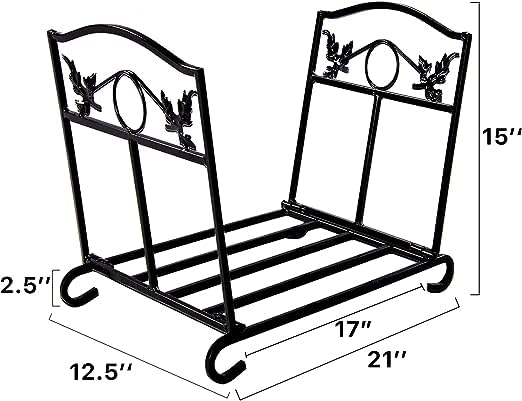 Kapler Foldable Firewood Storage Rack, Black Steel, 21"x12.5"x15"