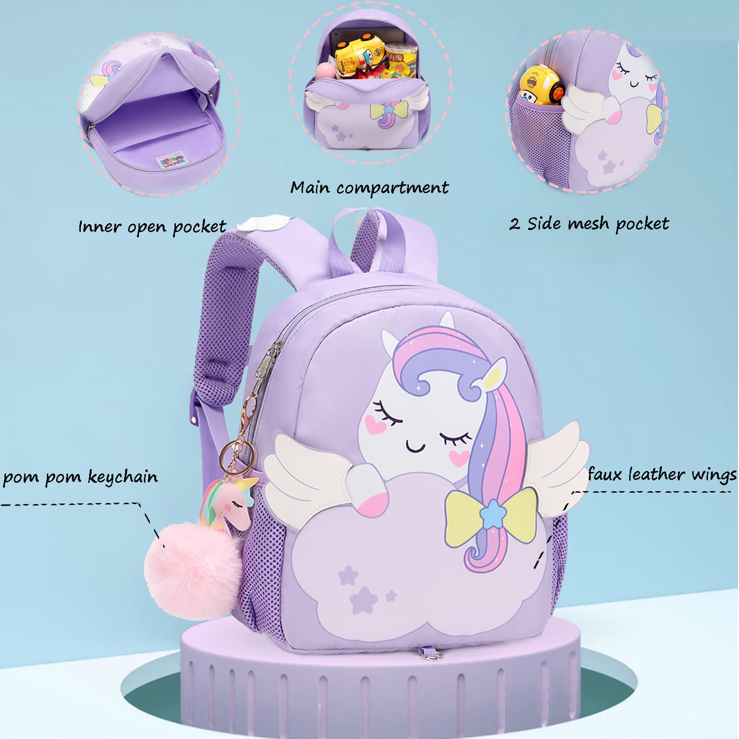 Jumpopack Unicorn Backpack for Girls Toddler Backpack for Girls Preschool Backpack Kids' Backpacks Small Mini Toddler Backpack Toddler Bookbag