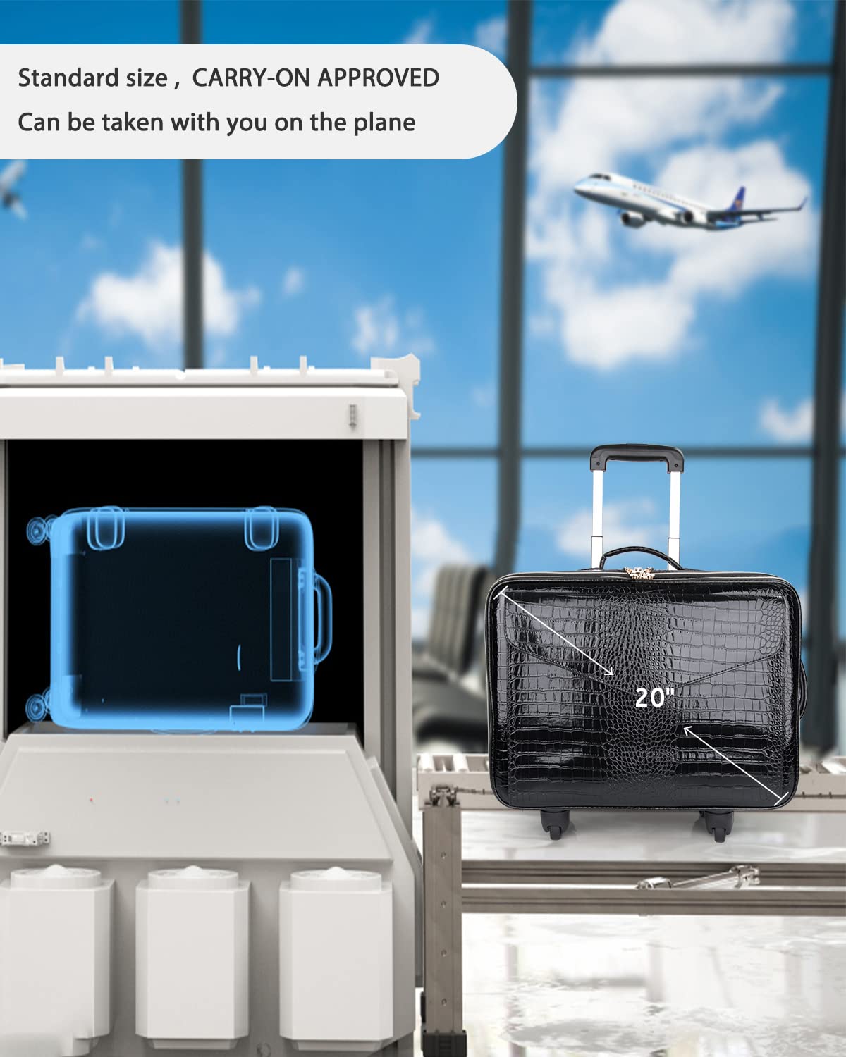 OCHEAL Extra Large Makeup Case, 20" Carry On Makeup Train Case for Makeup Artist, Travel Cosmetic Case Organizer Bag Rolling Trolley Storage Box with Two Sets Adjustable Dividers 360 Degree Wheels
