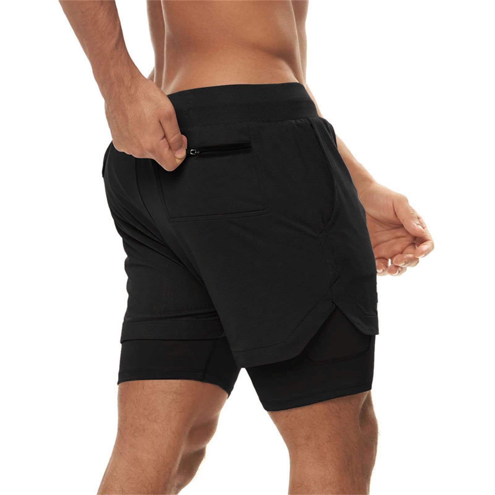Men's 2 in 1 Running Shorts with Liner Athletic Workout Short with Pockets Quick Dry Sport Shorts (Black,3X-Large)