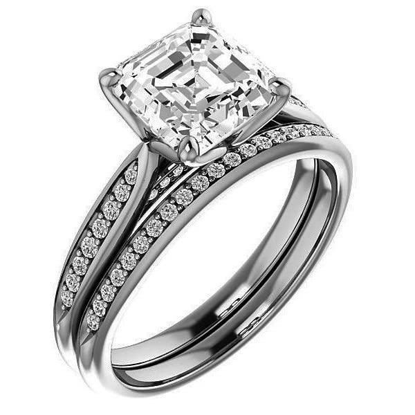 Mois 2 CT Asscher Cut VVS1 Colorless Moissanite Engagement Ring Set, Wedding/Bridal Ring Set, Sterling Silver Vintage Antique Anniversary Promise Ring Set Gift for Her (6)