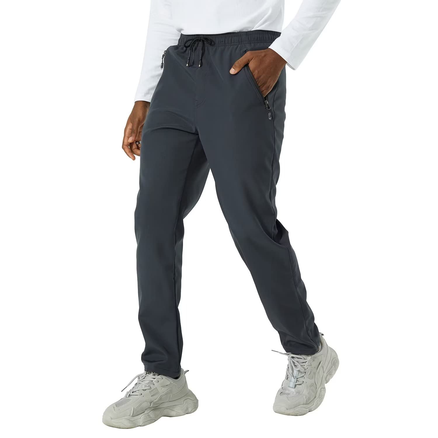 MONSTER VALLEY Mens Softshell Fleece Lined Pants Warm Winter Windproof Ski Snow Insulated Hiking Hunting Trousers, Grey, Large