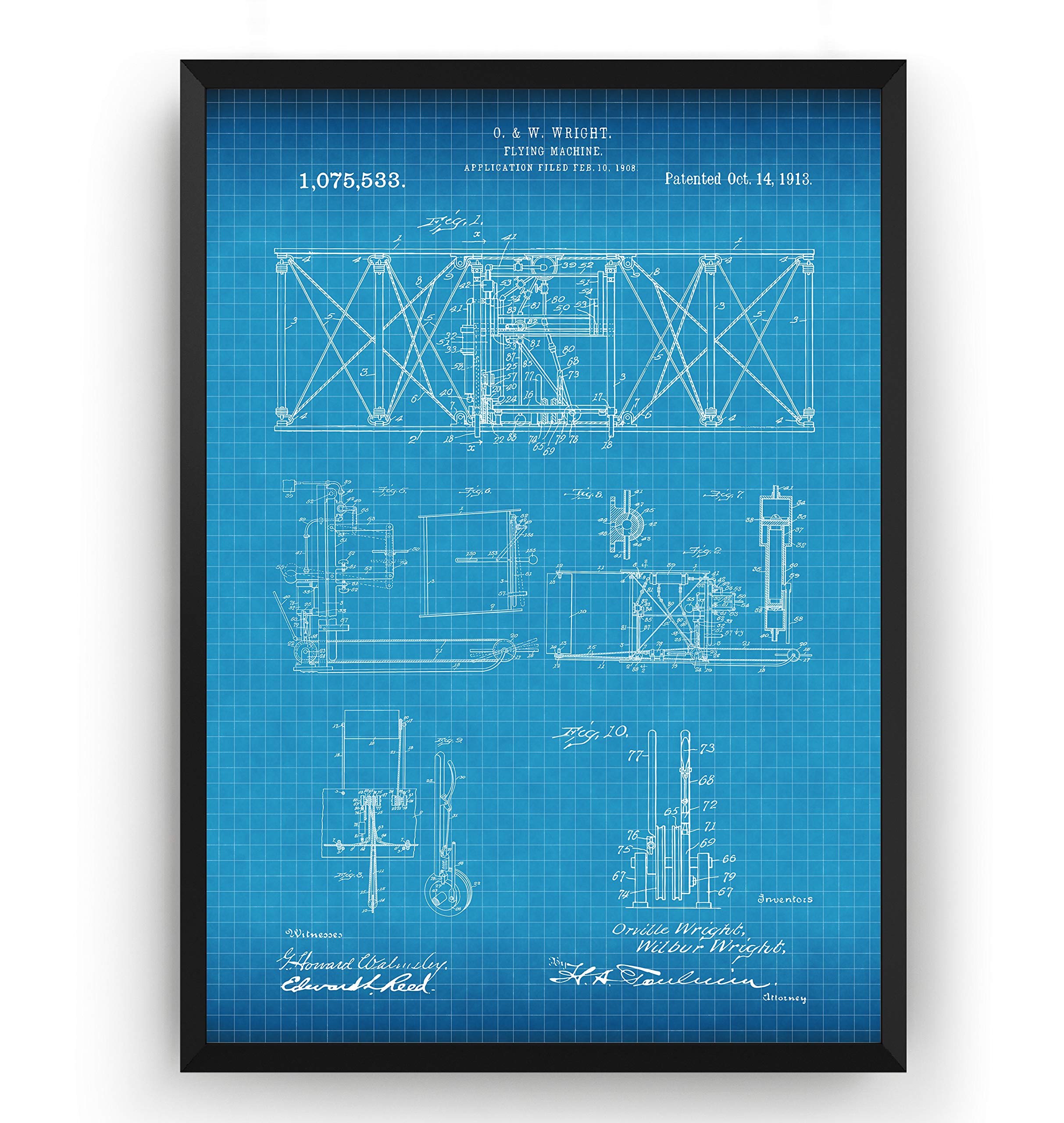 Magic Posters Wright Brothers Patent Prints - Flying Machine 1913 - Vintage Art Posters Pilot Gifts For Men Women Aviation Blueprint - Frame Not Included