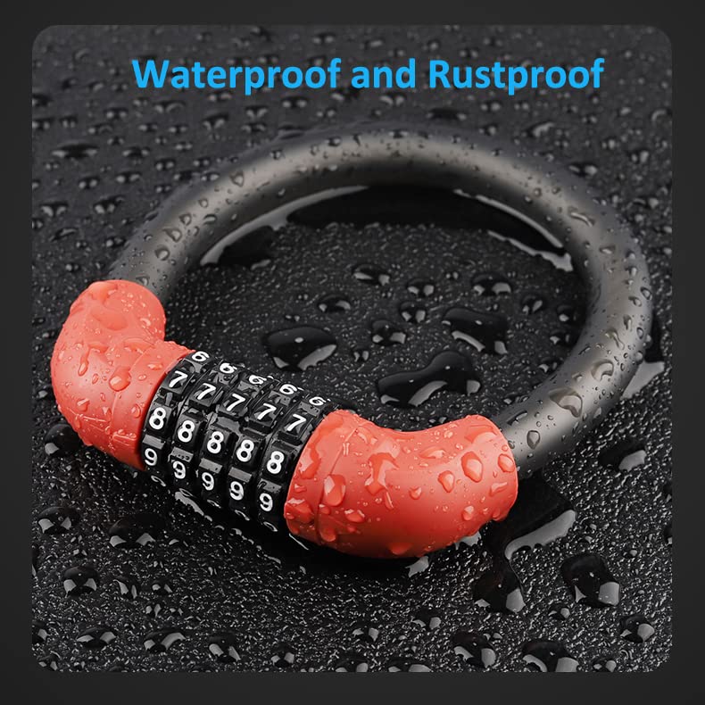 Lock Bike Lock Cable, Anti Theft Bicycle Lock Chain, 5 Digit Security Resettable Bike Combination Lock Self Coiling Combination Cable Combo Bike Locks, Black 6.69 * 5.98inch