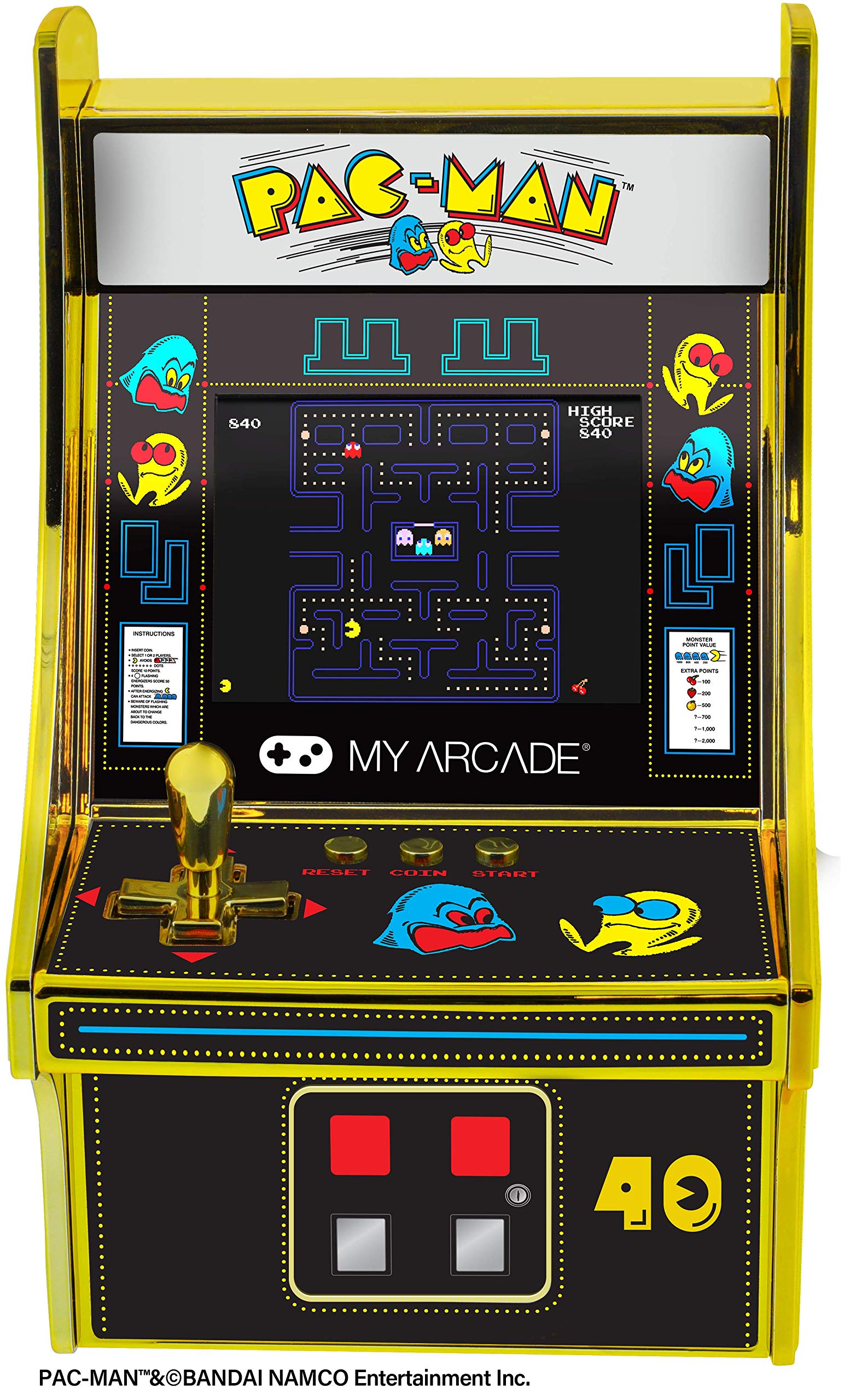 My Arcade Micro Player Mini Arcade Machine: Ms. Pac-Man Video Game & Pac-Man 40th Anniversary Micro Player, Fully Playable, 6.75 Inch Collectible, Full Color, Gold Plated, Yellow