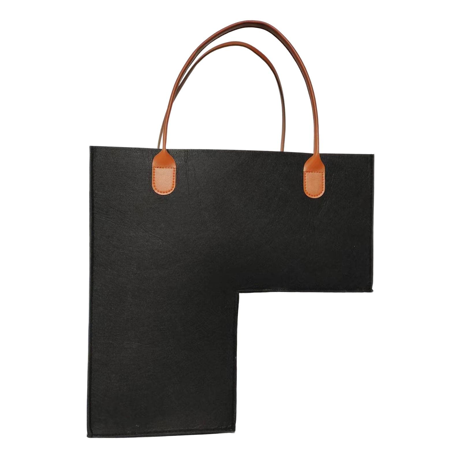 KLKCMS 2Pieces Stair Basket with Leather Handle for Carpeted Stairs, Staircase Basket for Wooden Stairs, Foldable Basket Organizer for Office, Black and Brown