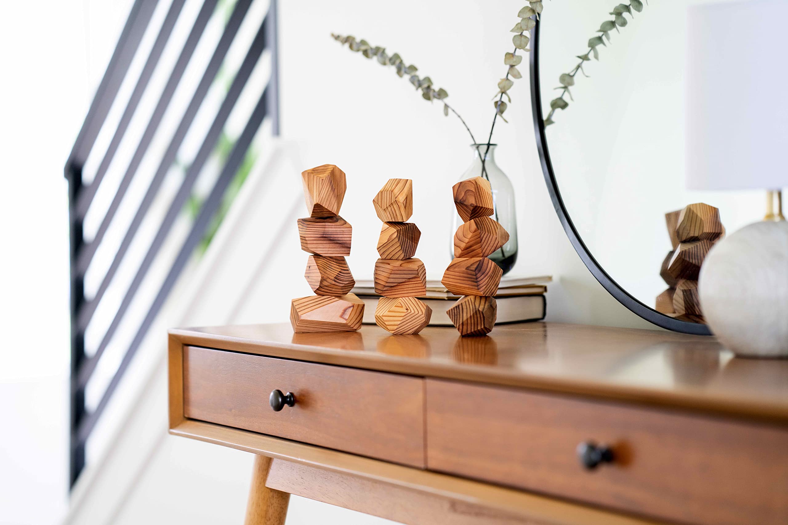 PERCHED Natural Cedar Stacking Rocks, Large Wooden Blocks, Montessori Puzzle Game, Toddler Toys For Classroom, Wood Balancing Stones Set (12 Pc)