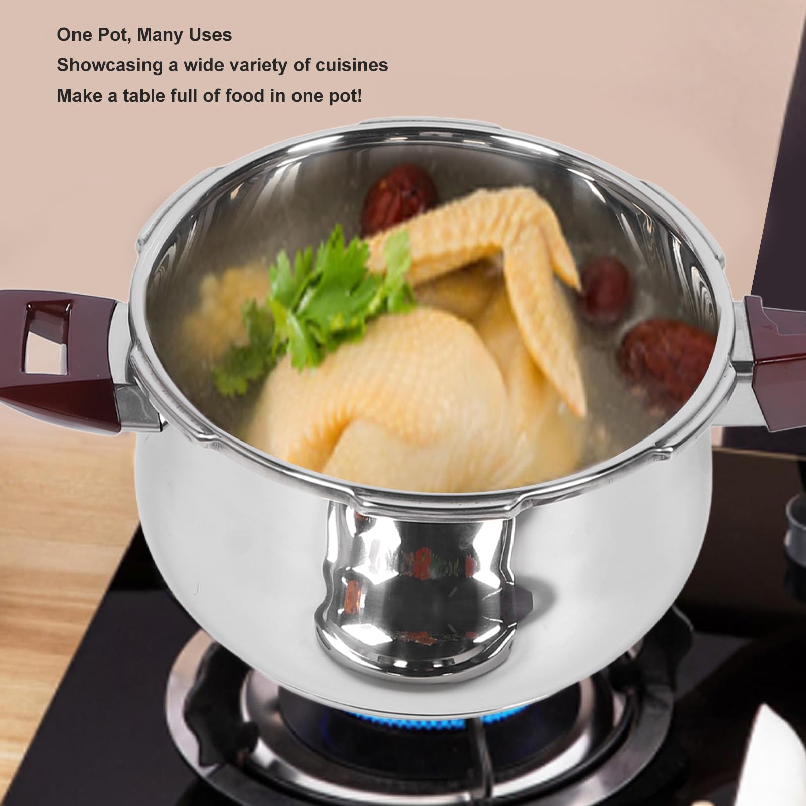 Stainless Steel Pressure Cooker 80KPA, Cookware Pressure Canner Rice Cooker with Safety Valve Devices, Compatible with Gas & Induction Cooker (9L)