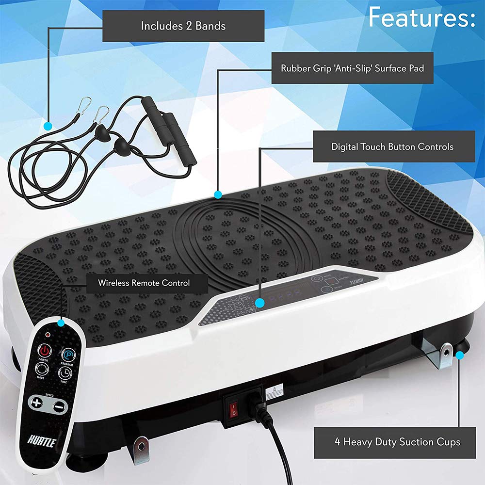 Hurtle Fitness Vibration Platform Machine - Home Gym Whole Body Shaker Exercise Machine Workout Trainer Fast Weight Loss w/ Resistance Bands, Easy Carry Wheel Remote, Adjustable Speed - HURVBTR36