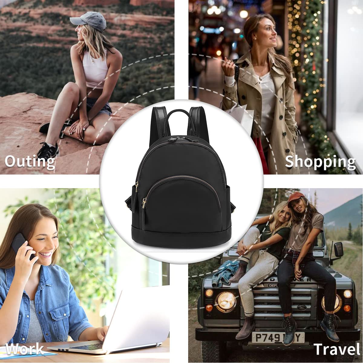 OFIHANLY Mini Backpack for Women Cute Fashion Anti Theft Nylon Travel Bag