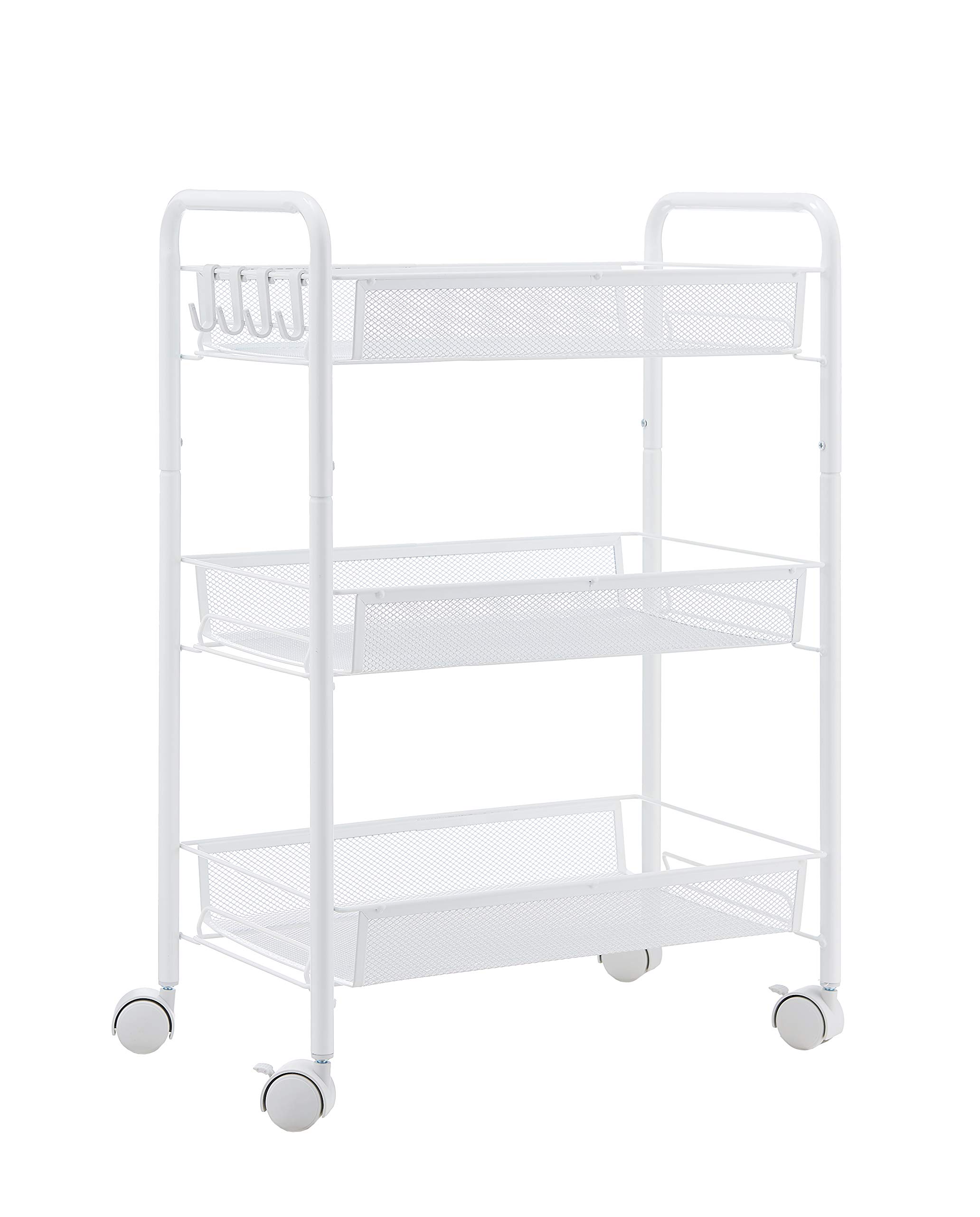 JANE EYRE 3-Tier Rolling Utility Storage Rack Cart on Wheels, Trolley Craft cart, Multi-Purpose Organizer Shelf, White