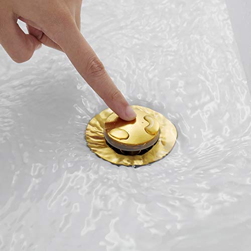 Rainovo Sink Drain Stopper Bathroom, Pop-Up Drain Stainless Steel With Overflow Anti-Clogging for Vessel Sink Lavatory Vanity Sink Drain with Strainer Basket, Brushed Gold