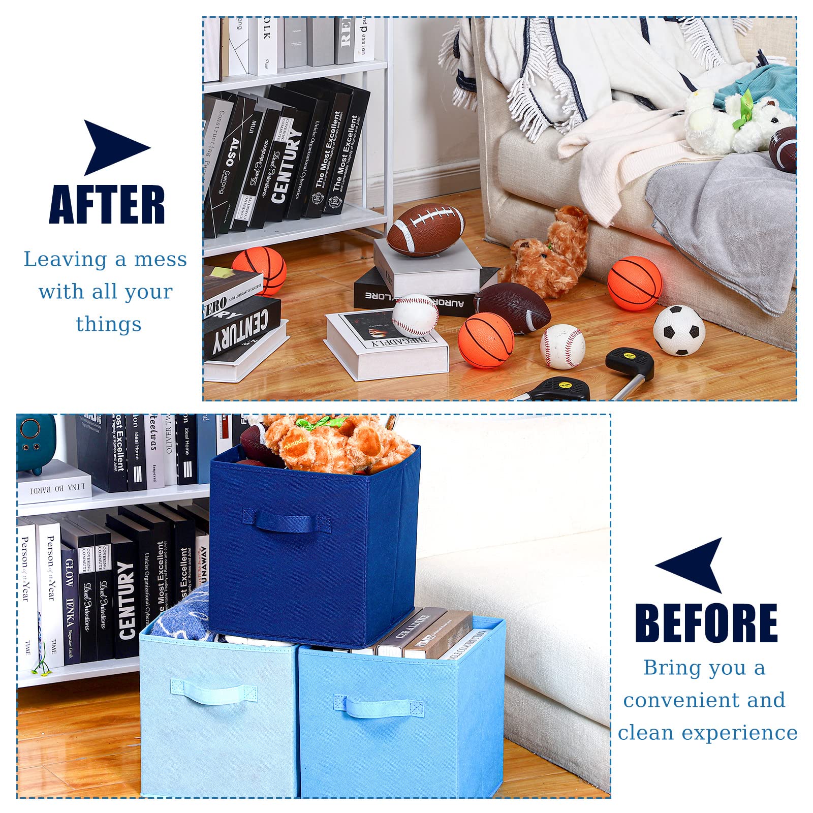 Karenhi 6 Pcs 11 x 10.5 x 10.5 Inch Fabric Storage Bins Toy Storage Cubes Organizer with Handles Foldable Shelf Cube Baskets for Home Kids Room Closet Cubby Toy Cloth(Blue)