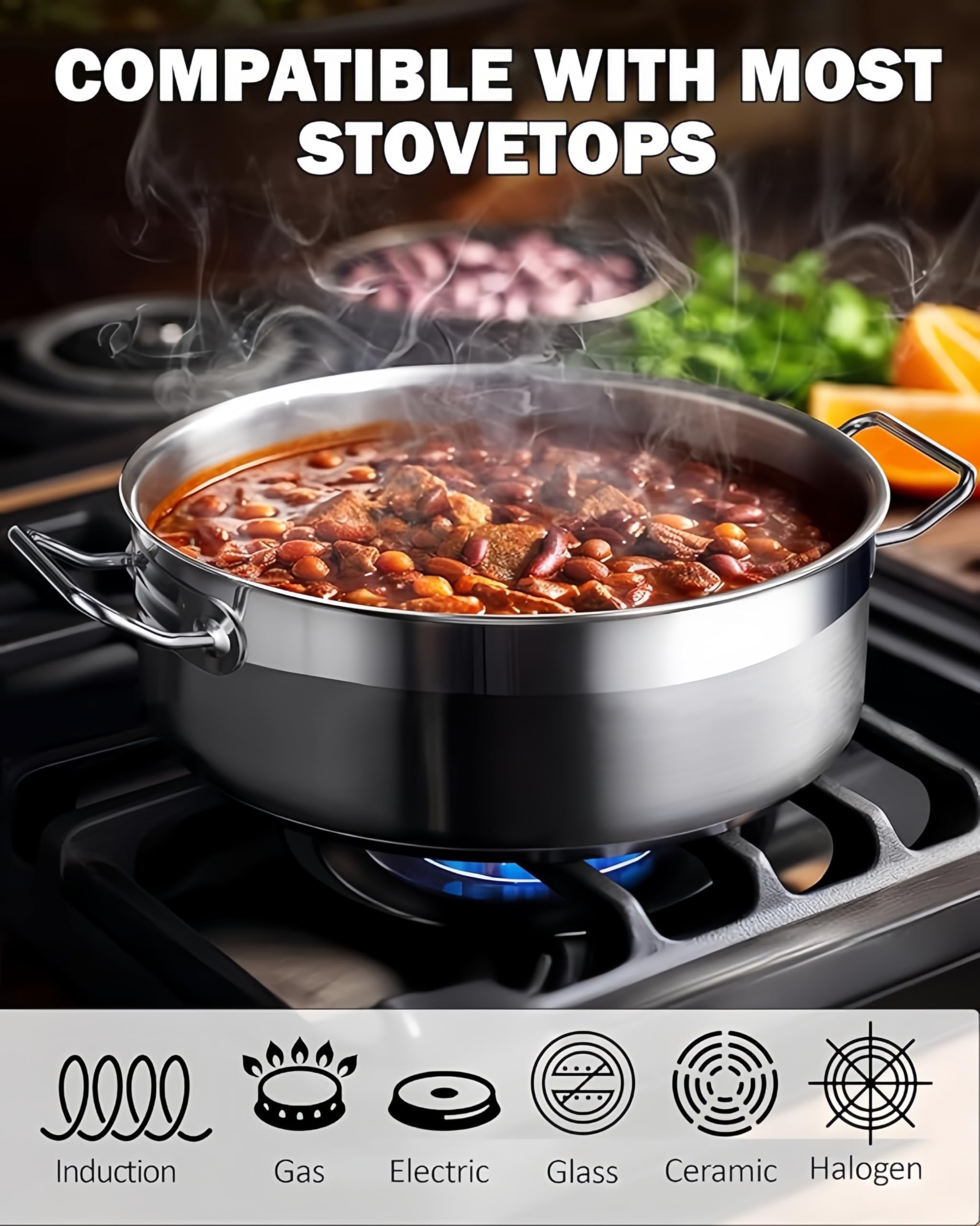 Stainless Steel Round Soup Pot: Polished Stock Pot with Lid, Handle & Versatile Compatibility for All Heat Sources - Dishwasher &Oven Safe for Effortless Pasta and Cooking Pleasures! (Φ6.3"x2.4")
