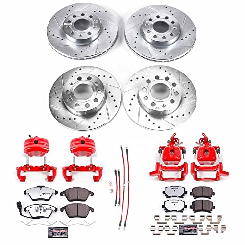 Power Stop Front and Rear KCH11319-26 Z26 Street Warrior Brake Pad Rotor Caliper and Hose Kit