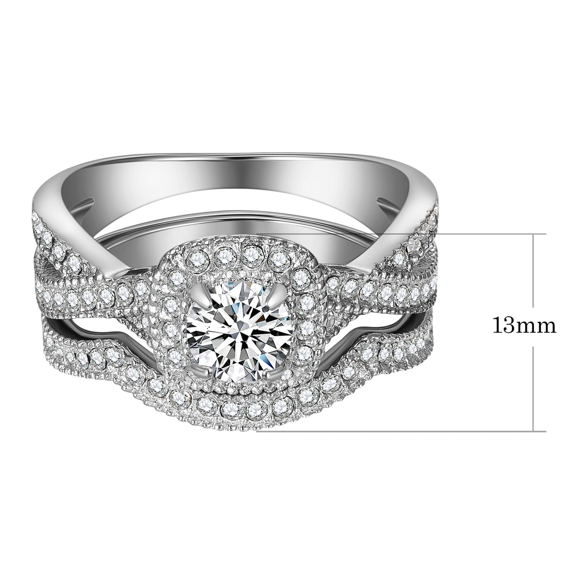 Loyufevr Stainless Steel Wedding Engagement Eternity Women Ring Sets Infinity Round CZ Halo Bridal Size 6, White, (KH_368_70)