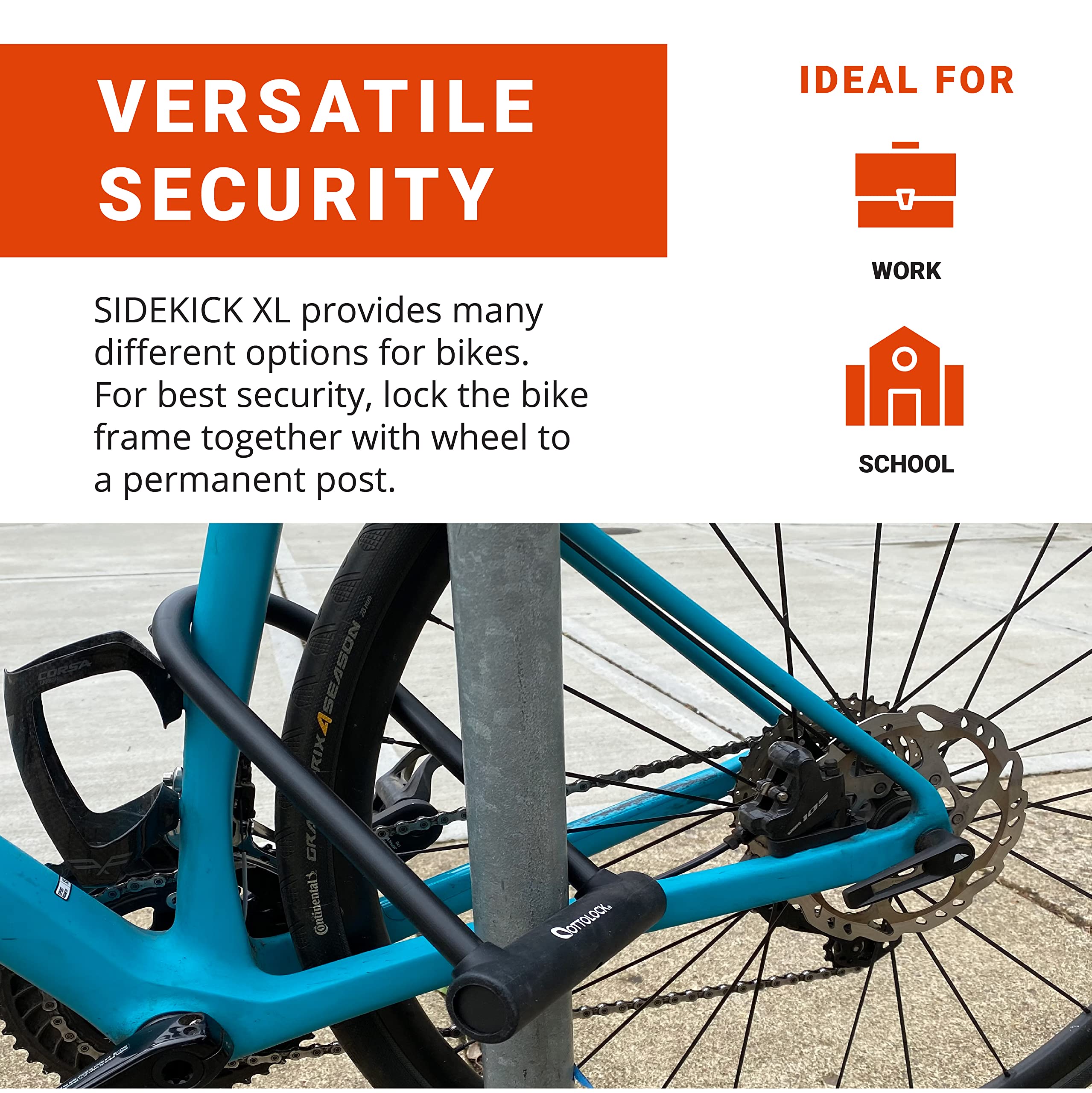 OTTOLOCK Sidekick XL Full-Size U-Lock | Lightweight Silicone-Coated Bike Lock, Orange