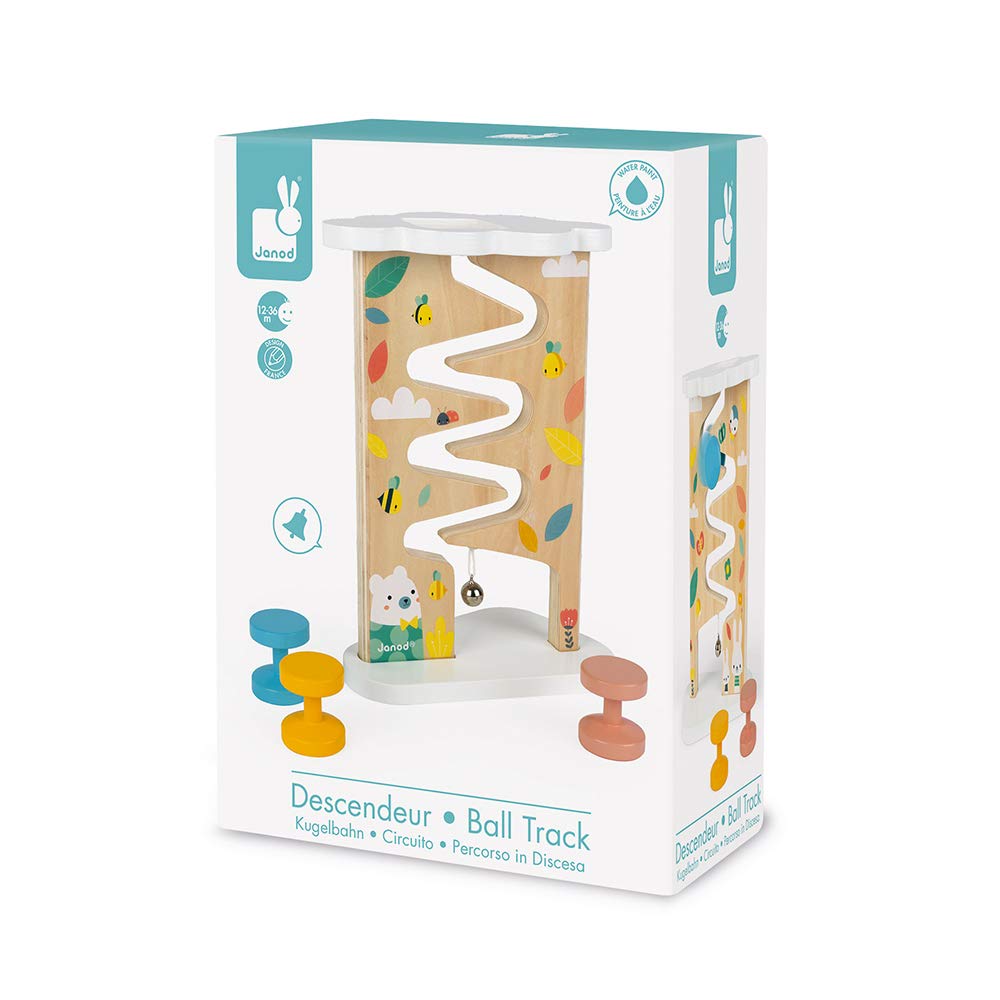 Janod Pure 4 pc Wooden Pastel Bee & Bear Ball Track - Ages 12+ Months - J05153