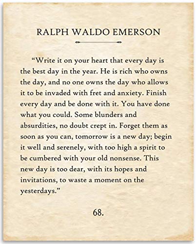 Ralph Waldo Emerson - Write It on Your Heart - Inspirational Quote Book Page Poster for Home and Office Decor, Wall Art for Motivation Inspiration, Book Lovers Gift, 11x14 Unframed Typography Print