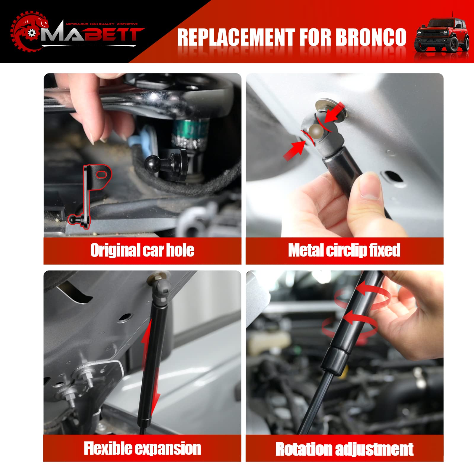 Mabett for Ford Bronco Accessories 2021 Hood Lift Supports Shock Struts Gas Springs Shocks