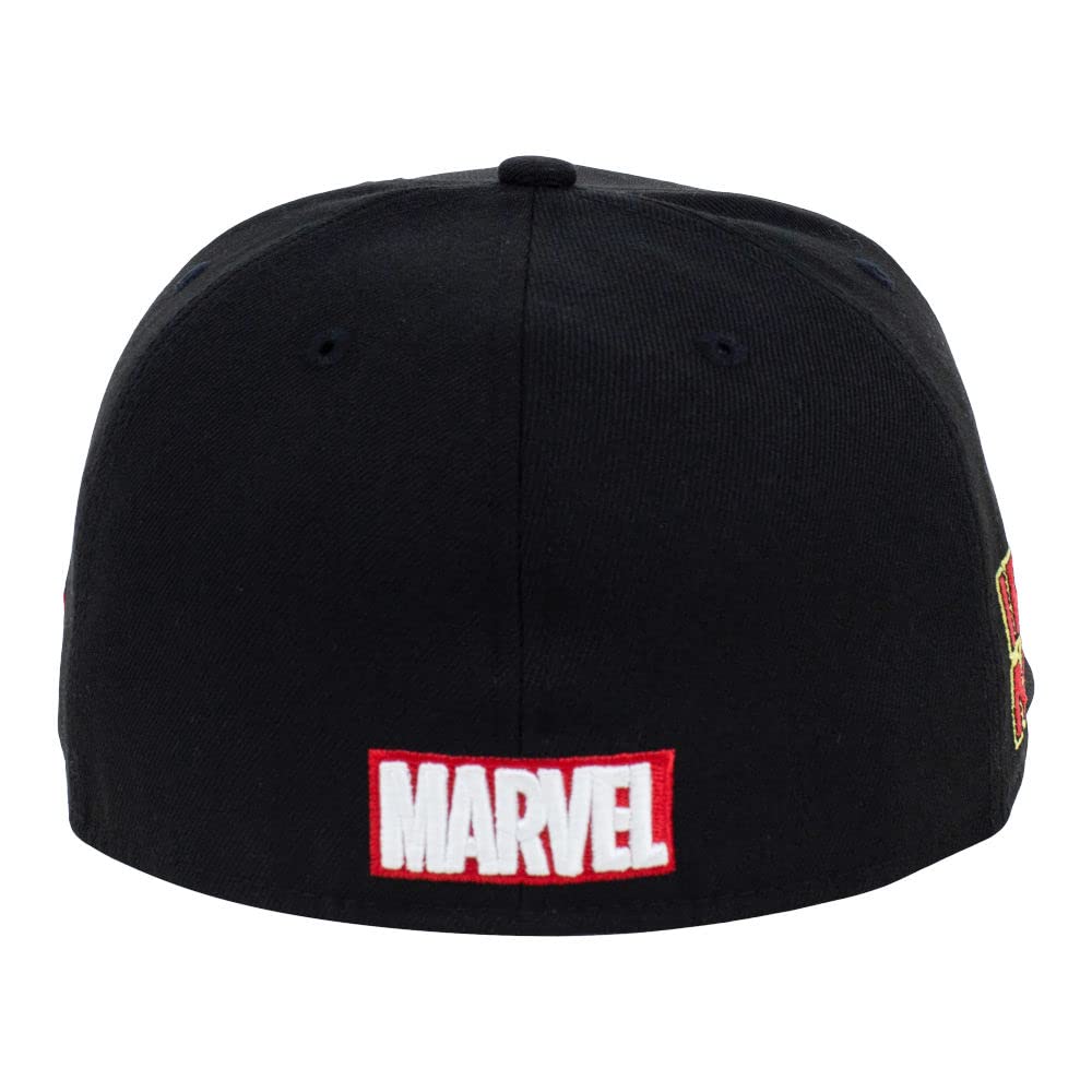 Marvel Ironman Fashion Fitted w/Pin Flat Bill Cap (Black/Sky Blue, 7)