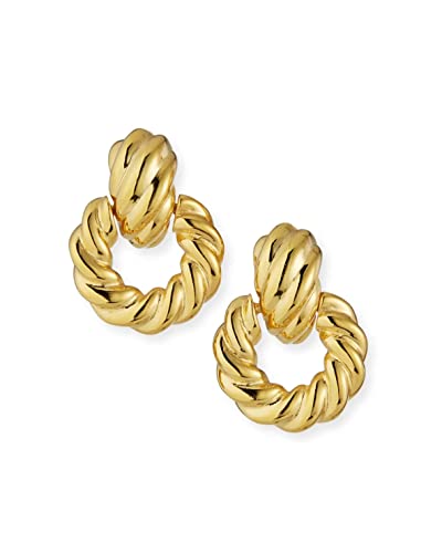 Kenneth Jay Lane Gold Polished Satin and Two-Tone Round Doorknocker Clip-On Earrings (Polished Twist)
