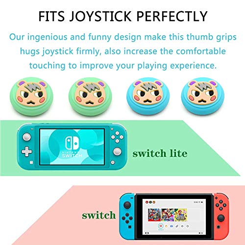 JoyCon Silicone Cover for Nintendo Switch + 4 Marshal Design Thumb Grip Caps, Anti-Scratch Cute Anti-Slip Joy-Con Case (Animal Crossing Island Version)