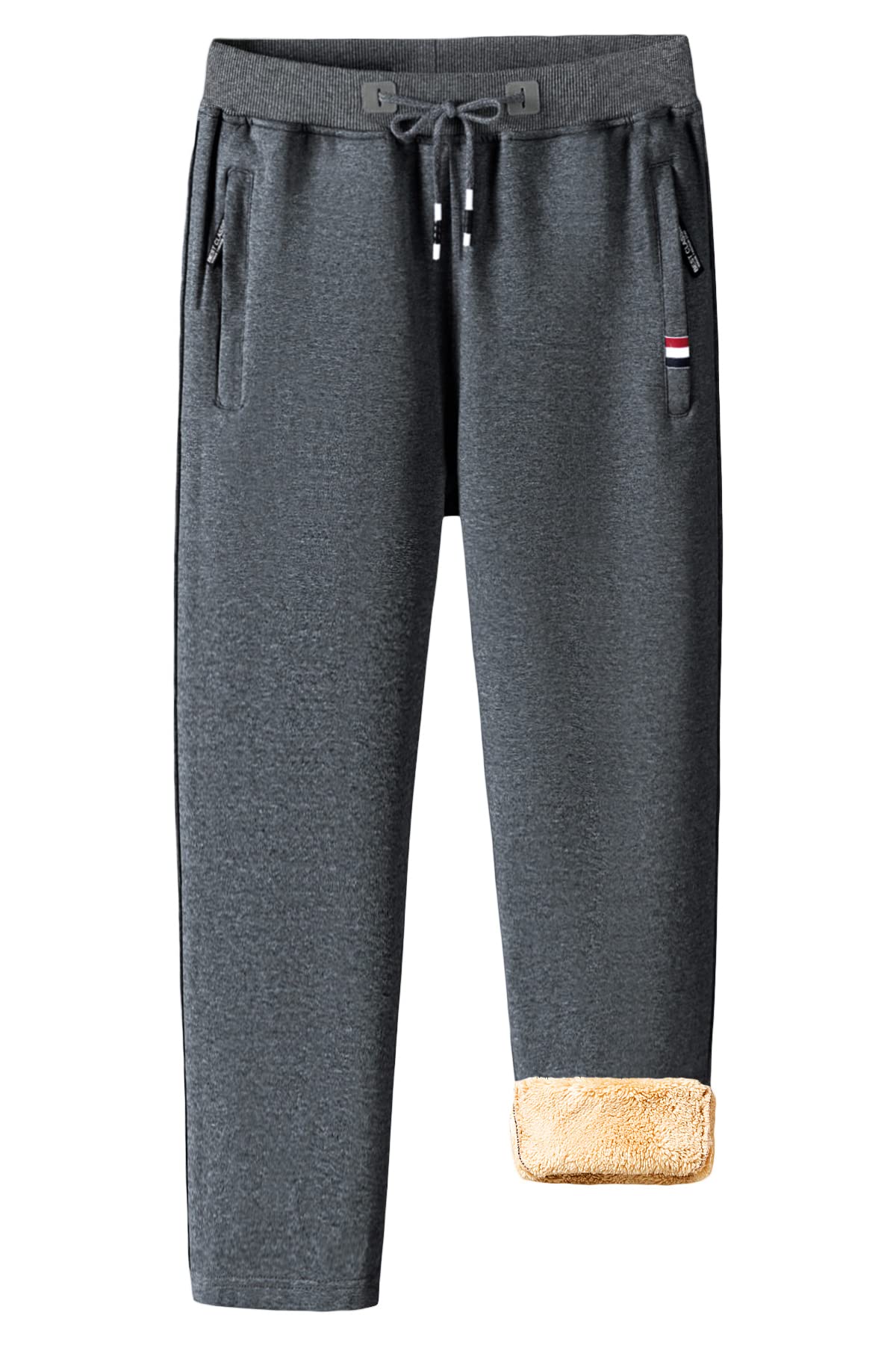 Luckyone Men's Winter Fleece Pants Sherpa Lined Sweatpants Heavyweight Warm Running Jogger Pants with Zip Pockets Keychain Grey