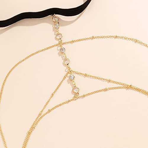 Lirgoriy Sexy Beach Multi-layer Leg Chain Pearl Thigh Chain Elasticity Thigh Leg Chain Boho Summer Bikini Body Jewelry for Women (Gold Multi-layer Thigh Chain)