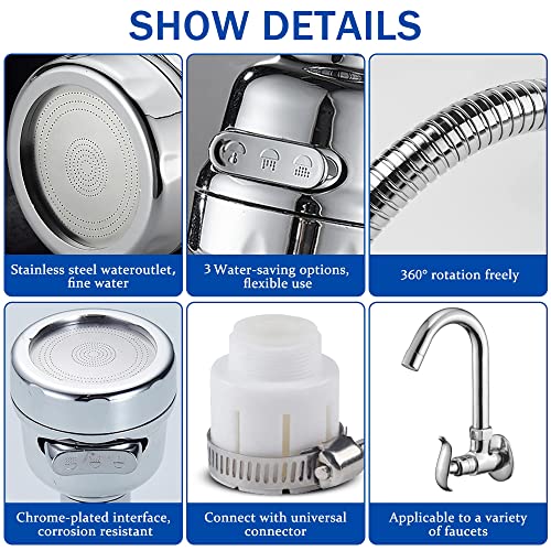 Pinkiou Faucet Sprayer Attachment, Kitchen Sink Sprayer Attachment for Faucet, 360° Rotatable Anti-Splash Faucet Aerator Faucet Nozzle with 3 Modes Adjustment