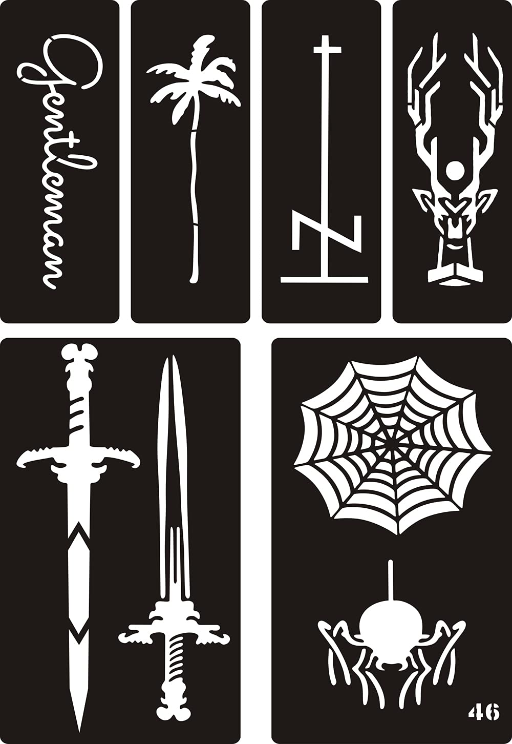 Kotbs 6 Sheets Henna Tattoo Stencil Kit, 52pcs Cross Sword Arrow Patterns Temporary Glitter Airbrush Tattoo Stencils Arabian Tattoo Stickers for Face Paint Body Art