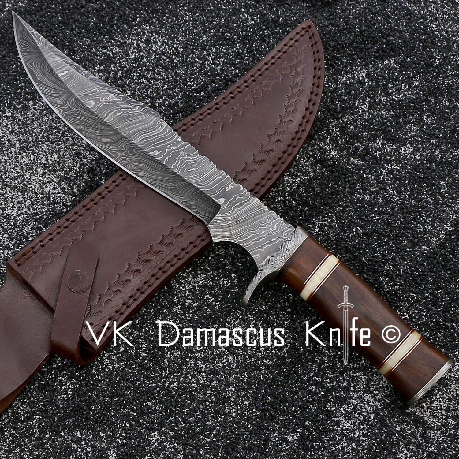 JNR Traders Damascus Steel Fixed Blade Hunting Knife with Leather Sheath -3083