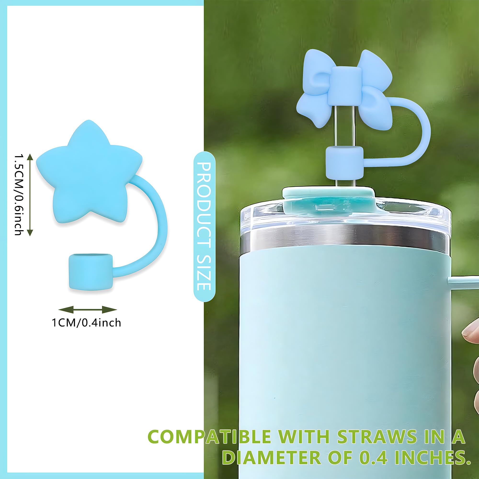 Oecoel 10Pcs 0.4in Straw Covers for Stanley Cup, Silicone Straw Toppers Cute Straw Cover Cap Compatible with Stanley 30&40 Oz Tumbler with Handle (Cloud/Star/Strawberry/Rainbow)