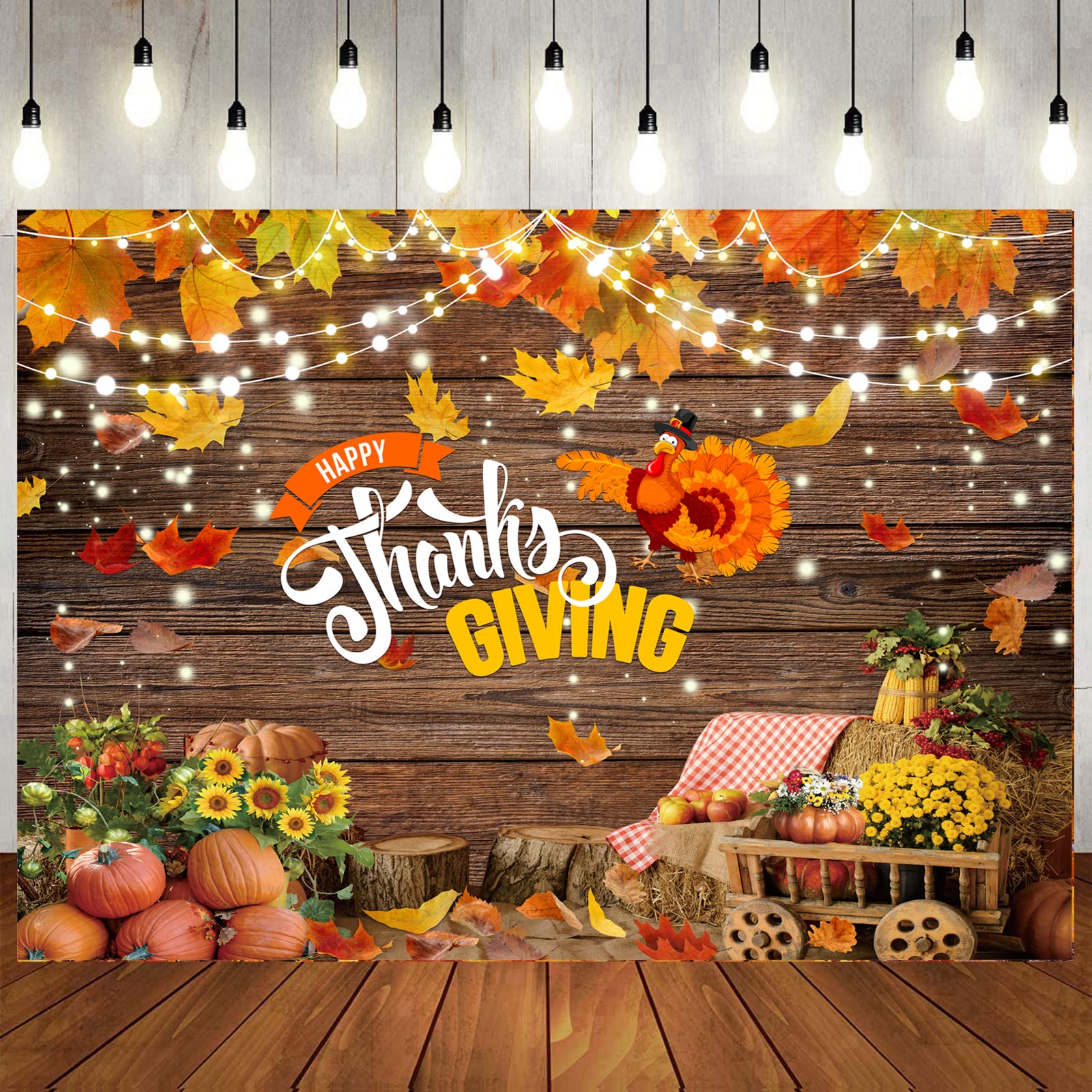 LTLYH 10x8ft Thanksgiving Backdrop Fall Backdorp Thanksgiving Turkey Pumpkin Decoration Backdrop Autumn Banner Party Backdrops 186