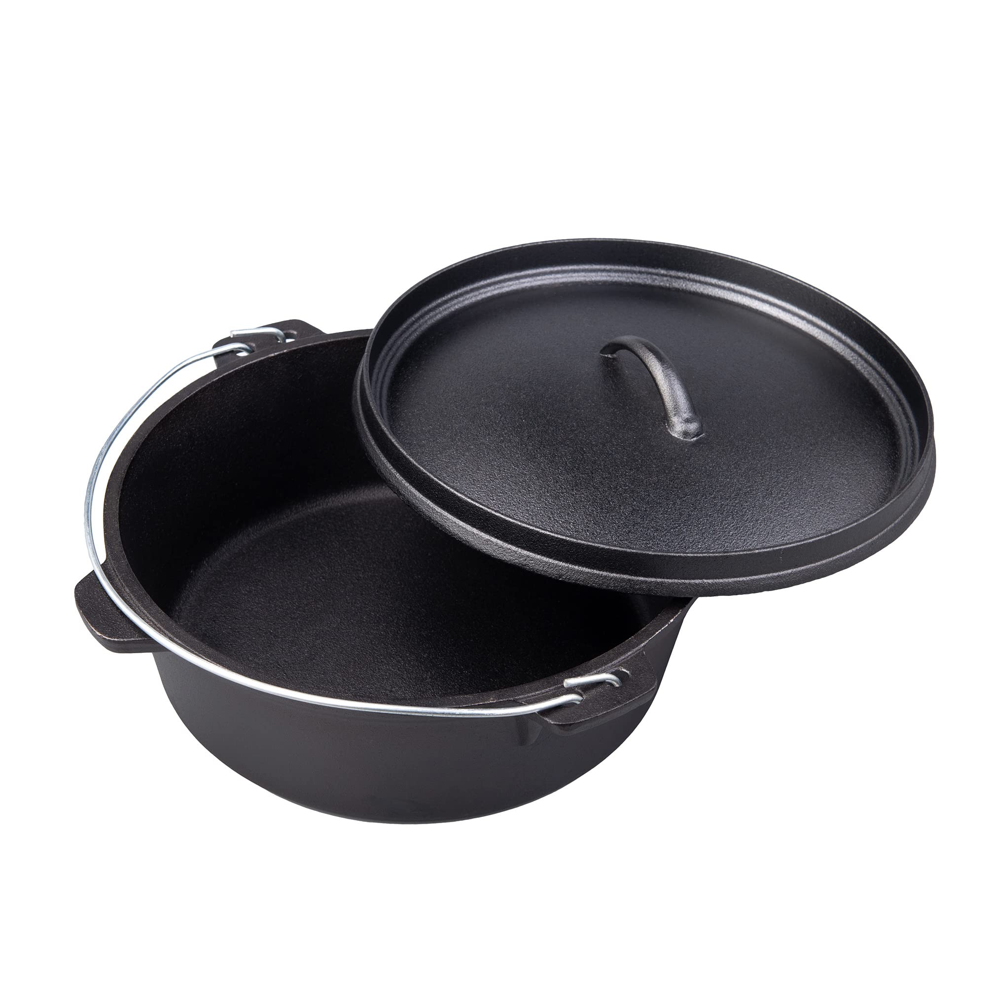 LACAST Cast Iron Camping Dutch Oven, 6-Quart Seasoned Cast Iron Pot with Lid Lifter, Perfect for Campfire or Fireplace Cooking (002)
