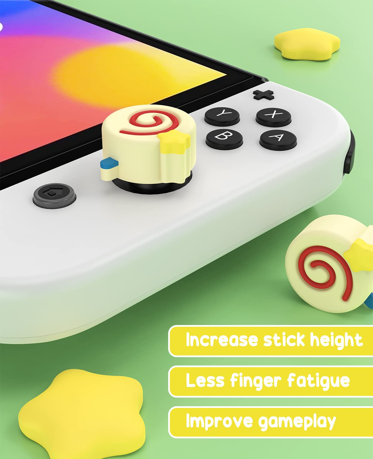MoKo Joystick Caps for Nintendo Switch, Cute Joycon Thumb Grip Caps Analog Silicone Cover Compatible with Nintendo Switch/Switch Lite/Switch OLED, 4 PCS Thumbstick Caps, Star Lollipop