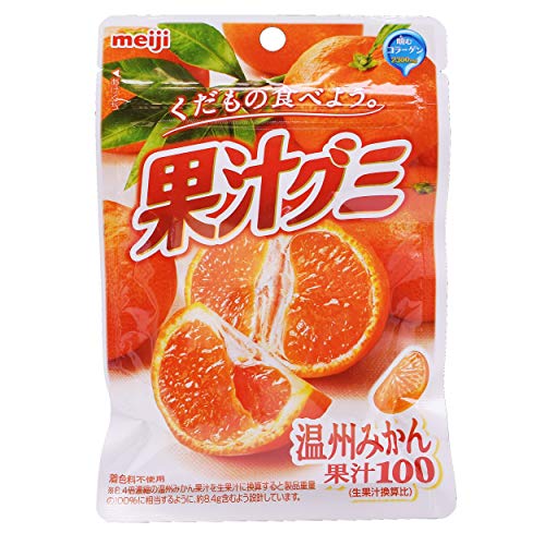 Japanese Gummy Candy Meiji Snacks,Fruit juice 100%,Peache,Grape,Mandarin Oranges,1.79 ounce×3 Packs