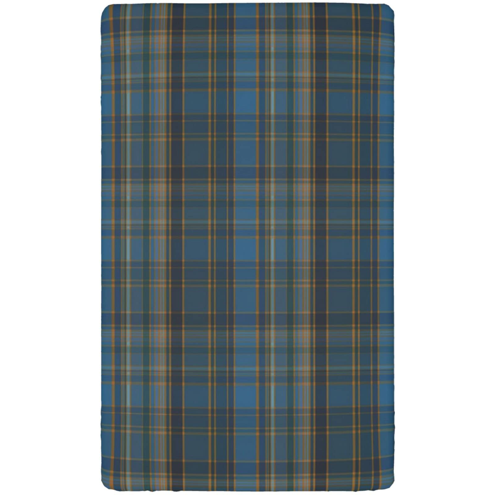 Plaid Themed Fitted Mini Crib Sheets,Portable Mini Crib Sheets Ultra Soft Material-Baby Sheet for Boys Girls,24β x38β,Pale Teal Marigold Blue